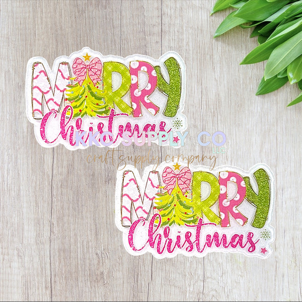 AT468-Merry Christmas Pink and Green-Acrylic Flatback – KKC Supply Co, LLC